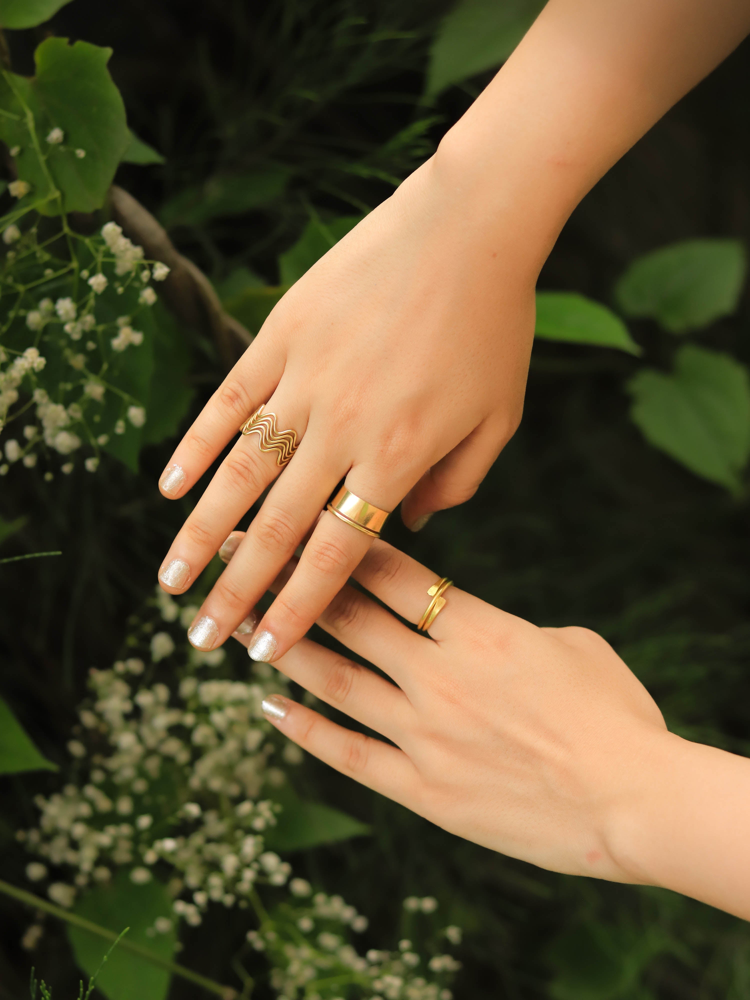 Sway 3 Rings Combo Brass Adjustable Ring (Anti Tarnish)